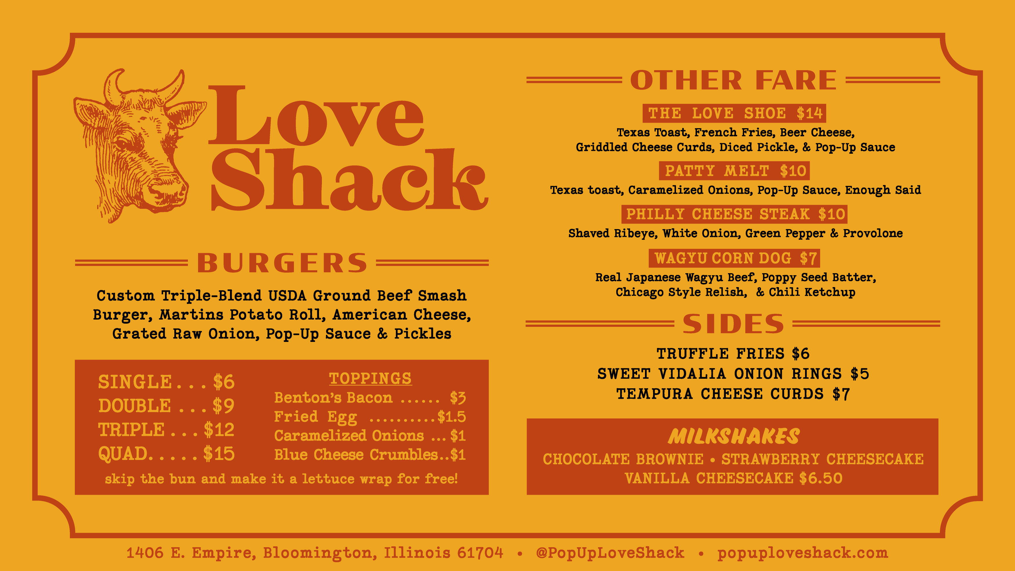 Pop-Up Presents The Love Shack | Tri-Blend Smash Burgers | Bloomington, IL